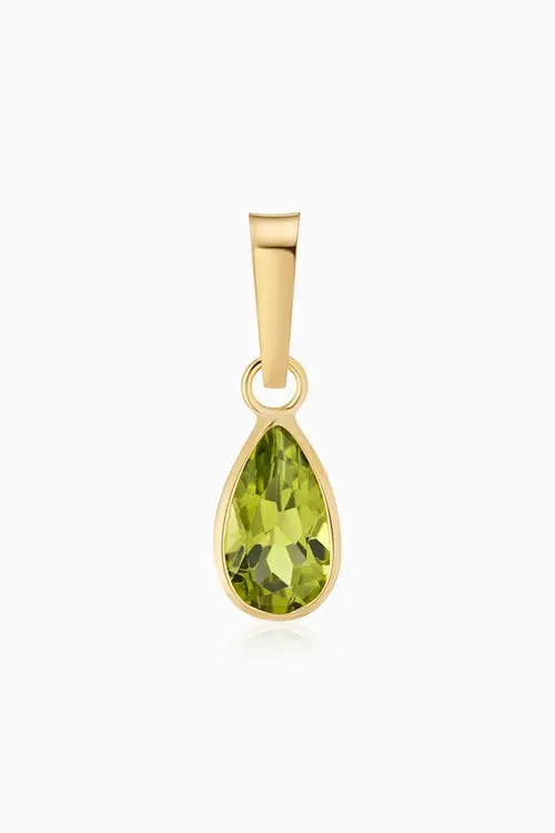 ORADINA 14k Yellow Gold Pear Pendant Charm - White Gold/ Peridot