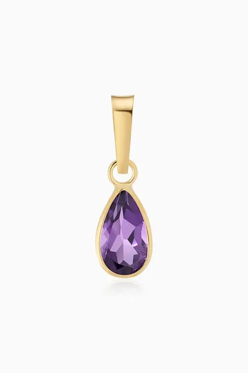 ORADINA 14k Yellow Gold Pear Pendant Charm - Yellow Gold/ Amethyst