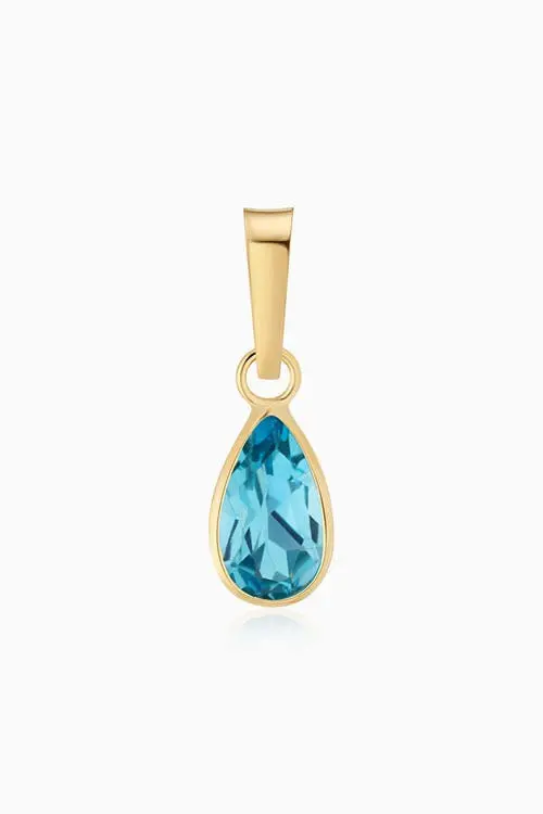 ORADINA 14k Yellow Gold Pear Pendant Charm - Yellow Gold/ Blue Topaz