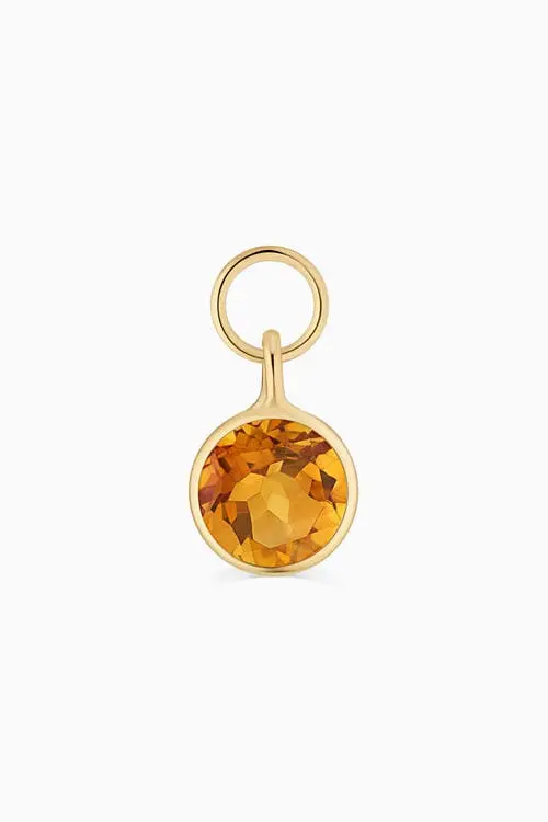 ORADINA 14k Yellow Gold Vivid Single Hoop Charm - White Gold/ Citrine