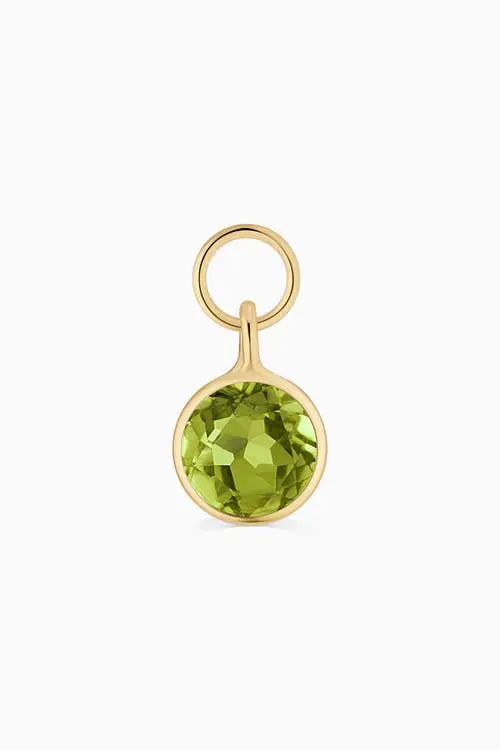 ORADINA 14k Yellow Gold Vivid Single Hoop Charm - White Gold/ Peridot
