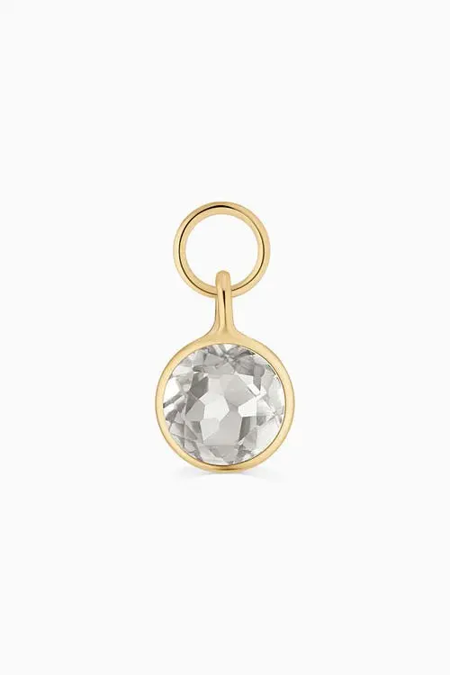 ORADINA 14k Yellow Gold Vivid Single Hoop Charm - White Gold/ White Topaz