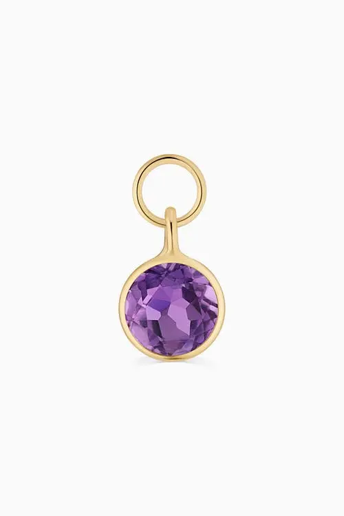ORADINA 14k Yellow Gold Vivid Single Hoop Charm - Yellow Gold/ Amethyst