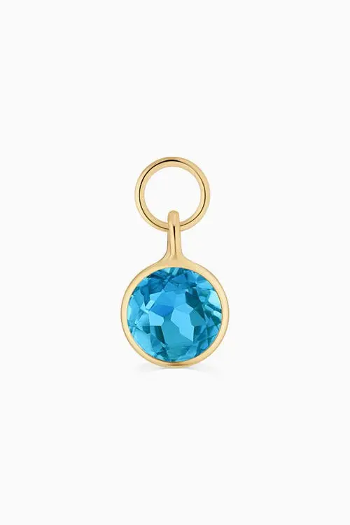 ORADINA 14k Yellow Gold Vivid Single Hoop Charm - Yellow Gold/ Blue Topaz