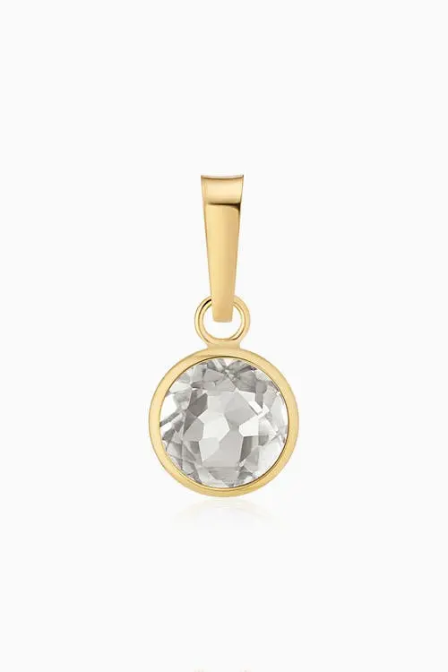 ORADINA 14k Yellow Gold Round Pendant With Topaz - White Gold/ White Topaz