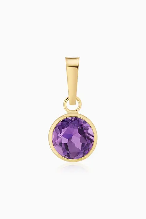 ORADINA 14k Yellow Gold Round Pendant With Topaz - Yellow Gold/ Amethyst