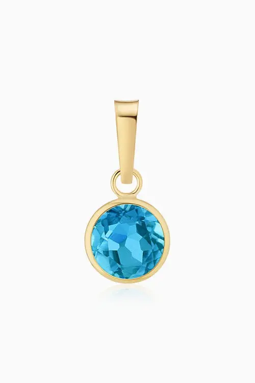 ORADINA 14k Yellow Gold Round Pendant With Topaz - Yellow Gold/ Blue Topaz