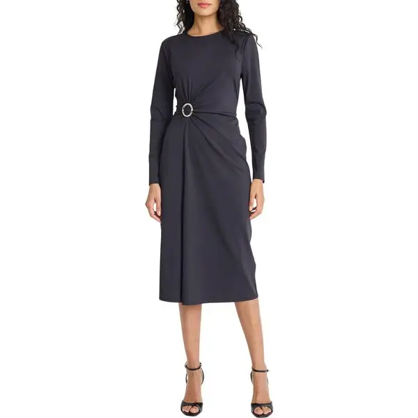 Maggy London Long Sleeve Side Gather Sheath Midi Dress