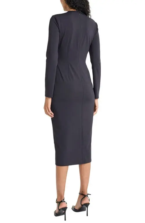 Maggy London Long Sleeve Side Gather Sheath Midi Dress