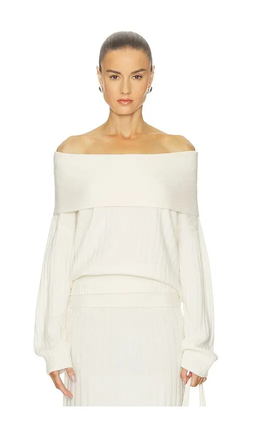 Naadam Premium Cashmino Ribbed Draped Off-shoulder Top