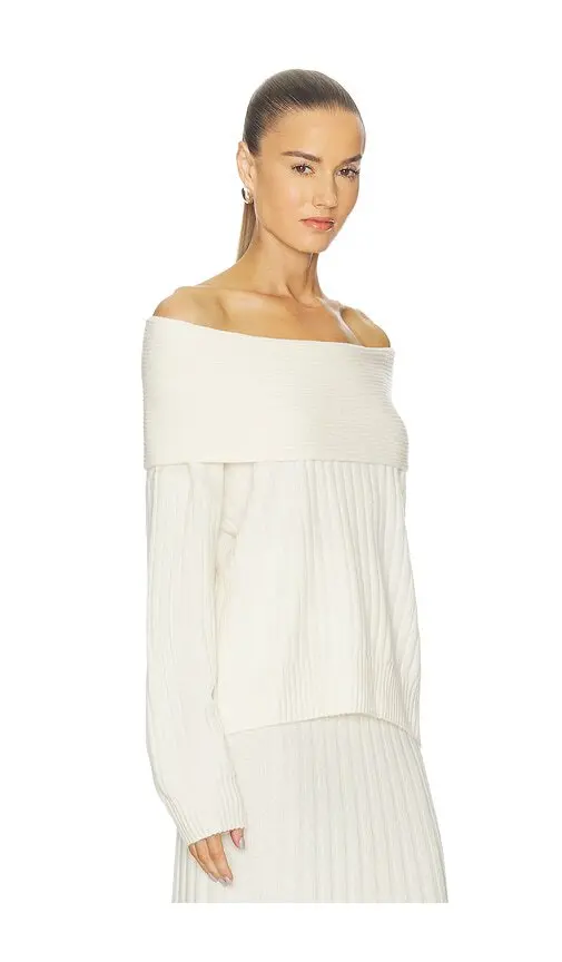 Naadam Premium Cashmino Ribbed Draped Off-shoulder Top