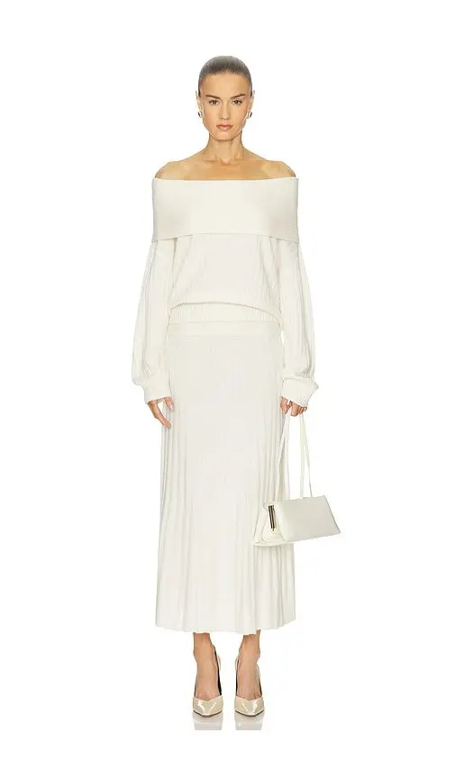 Naadam Premium Cashmino Ribbed Draped Off-shoulder Top