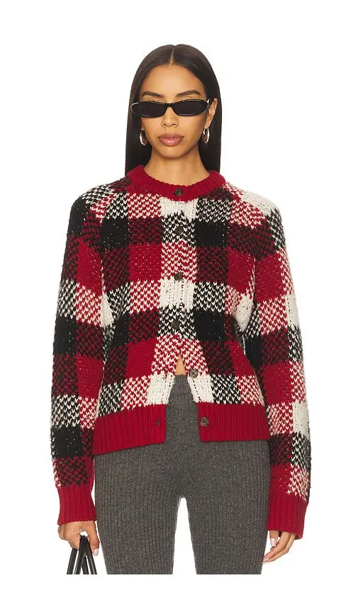 Guest In Residence Buffalo Plaid Wool And Cashmere Blend Cardigan - Ruby Combo