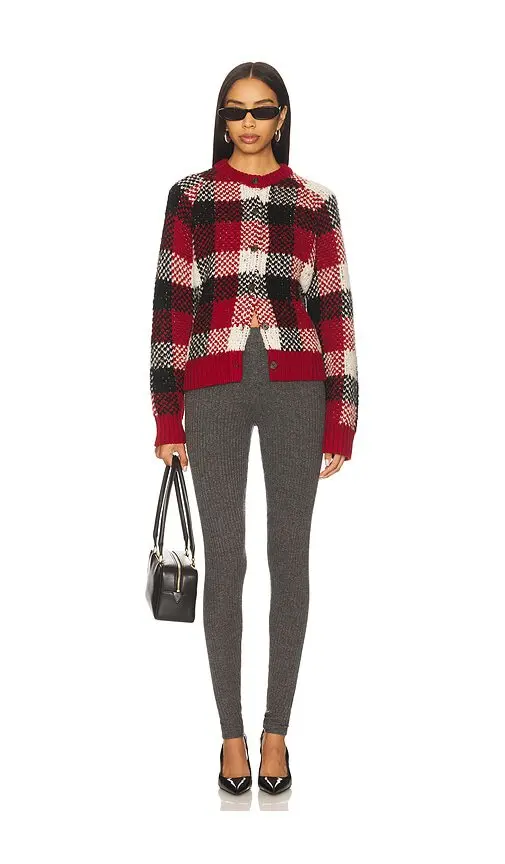 Guest In Residence Buffalo Plaid Wool And Cashmere Blend Cardigan - Ruby Combo