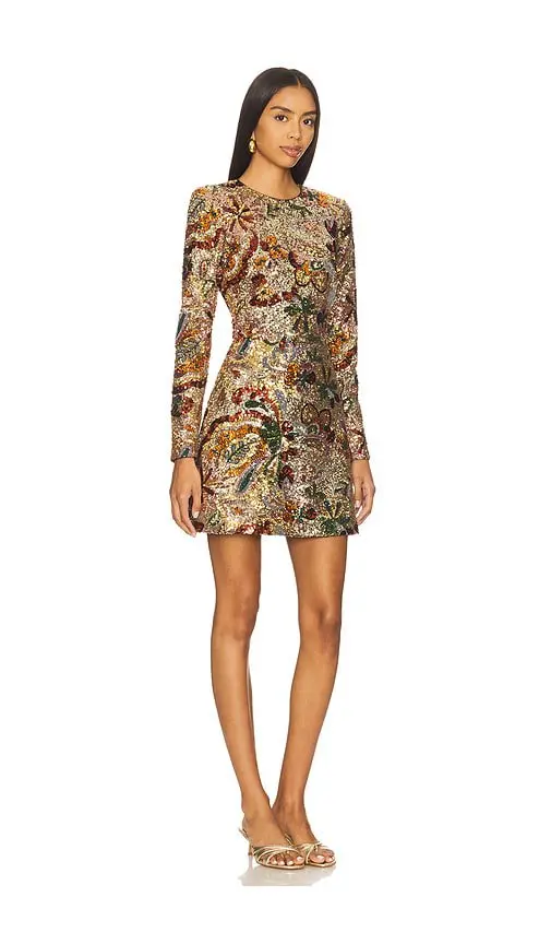Nadine Merabi Embellished Sequin Long Sleeve Mini Dress In Gold |  Editorialist