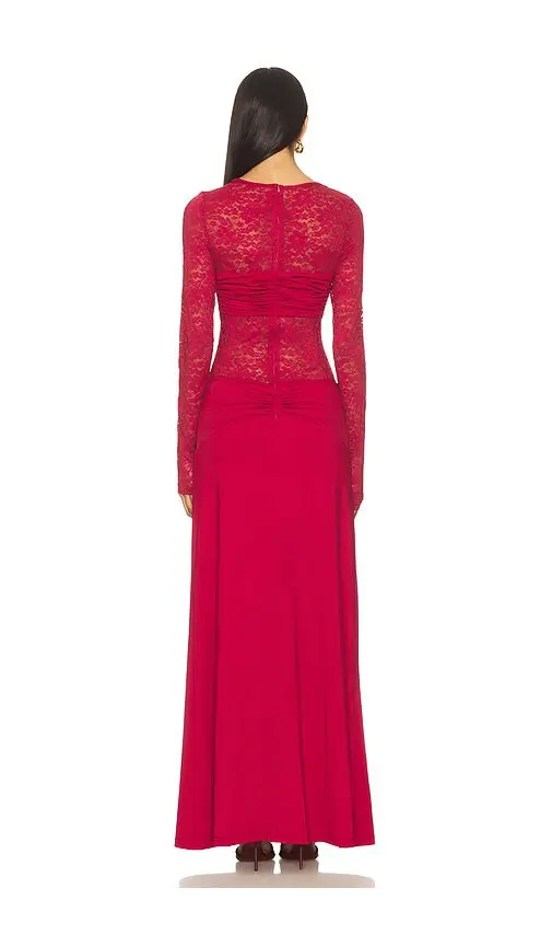 Runaway The Label Larna Lace Long Sleeve Maxi Dress in Red - size S