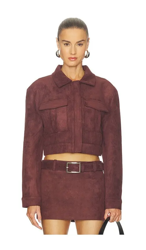 NAKEDVICE The Vince Faux Suede Cropped Jacket - Plum