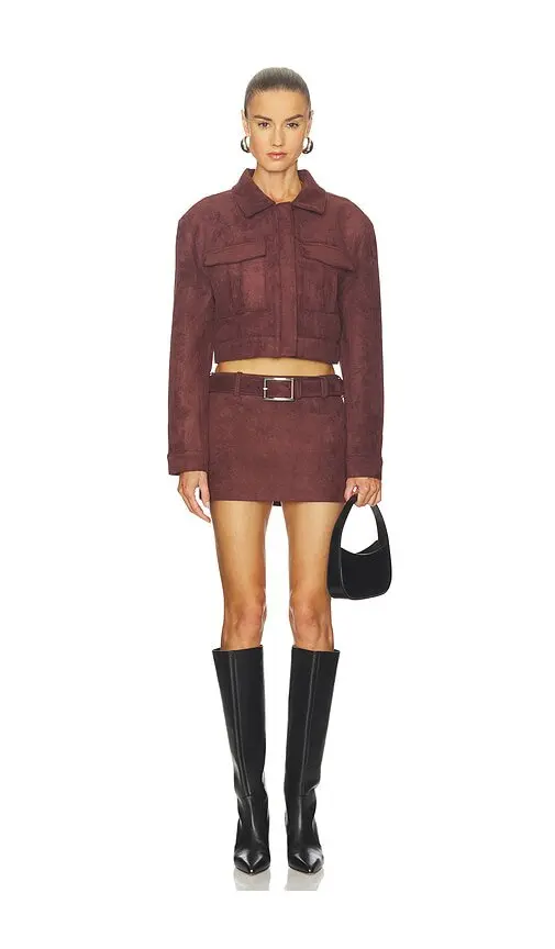 NAKEDVICE The Vince Faux Suede Cropped Jacket - Plum