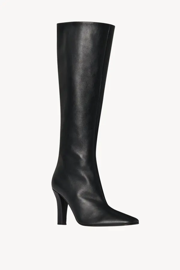 THE ROW Mona Leather Knee Boot - Black