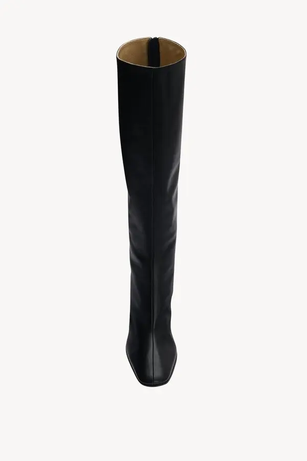 THE ROW Mona Leather Knee Boot - Black