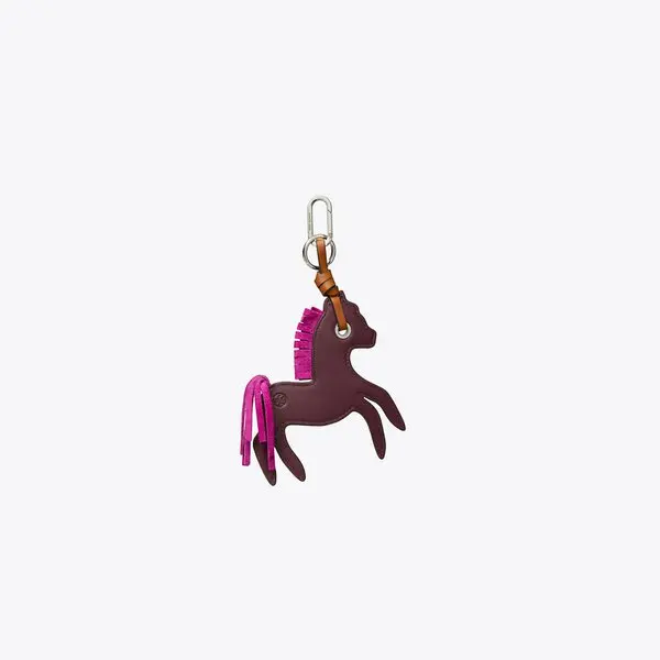 Tory Burch Leather Horse Bag Charm - Dark Carmine