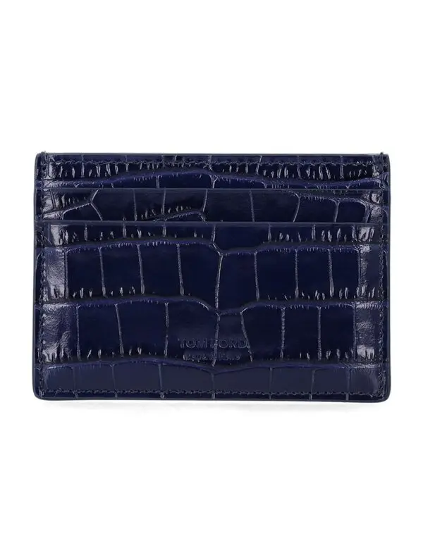 TOM FORD Croco Embossed Leather Cardholder - Maritime Blue