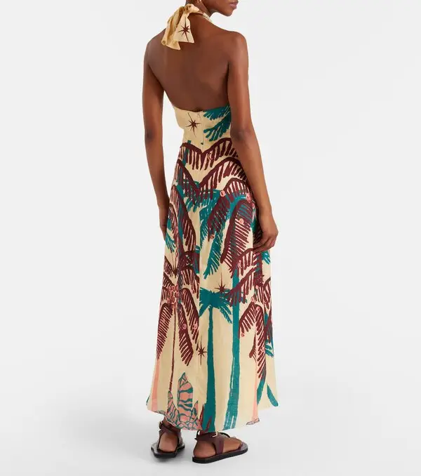 Johanna Ortiz Floral Linen Midi Dress - Beige