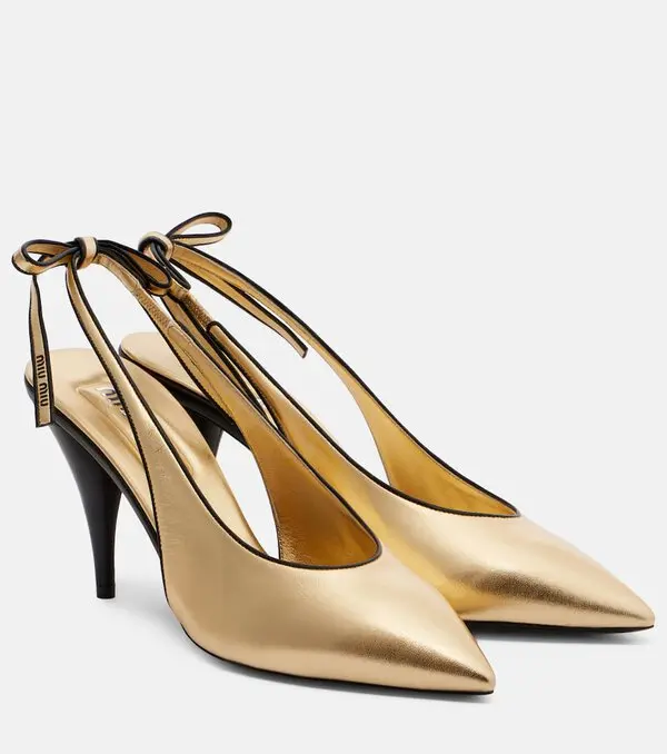 Miu Miu Metallic Leather Slingback Pumps - Gold