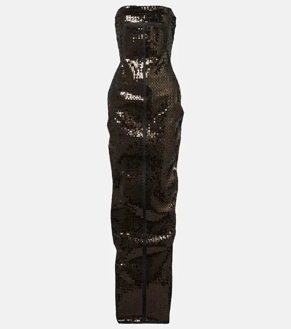 Rick Owens Sequined Denim Bustier Gown - Black