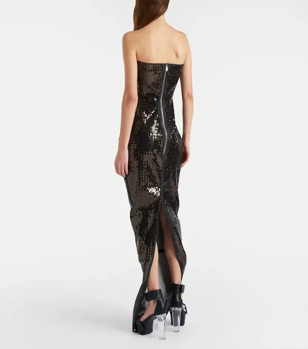 Rick Owens Sequined Denim Bustier Gown - Black