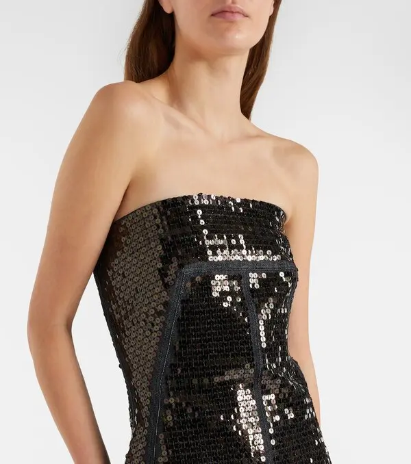 Rick Owens Sequined Denim Bustier Gown - Black