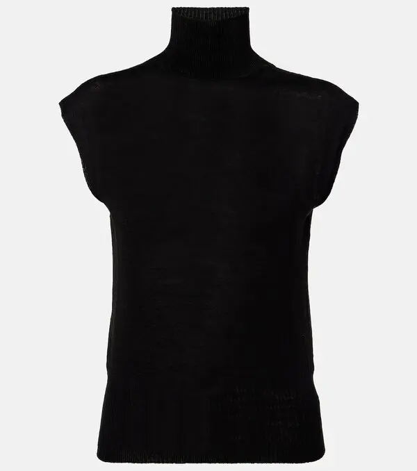Rick Owens Virgin Wool Turtleneck Top - Black
