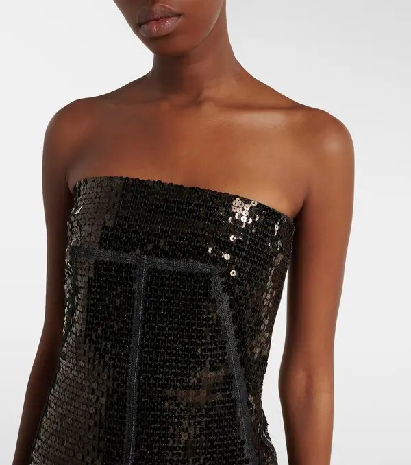 Rick Owens Sequined Denim Bustier Top - Black