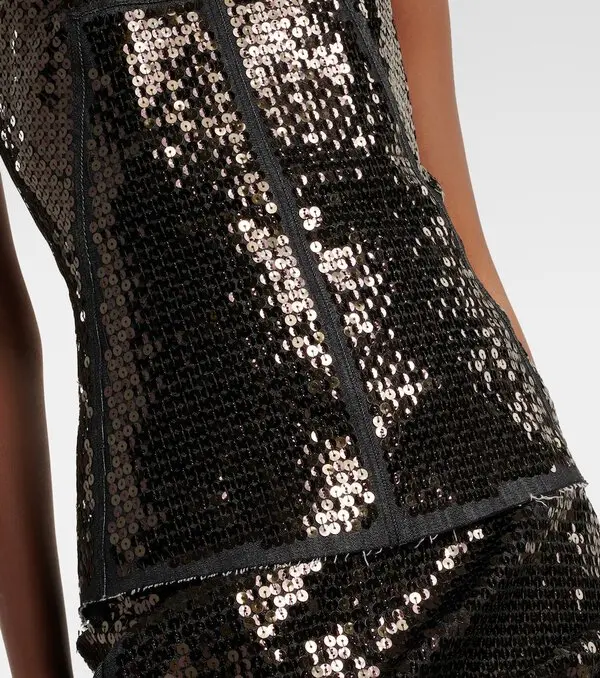 Rick Owens Sequined Denim Bustier Top - Black