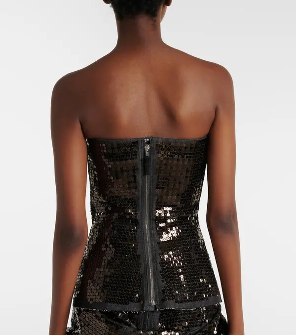 Rick Owens Sequined Denim Bustier Top - Black