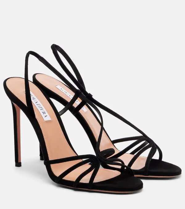 AQUAZZURA Talk To Me 105 Suede Slingback Sandals - Black