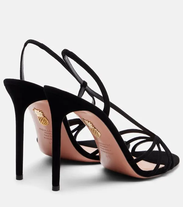 AQUAZZURA Talk To Me 105 Suede Slingback Sandals - Black