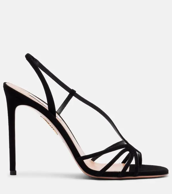 AQUAZZURA Talk To Me 105 Suede Slingback Sandals - Black