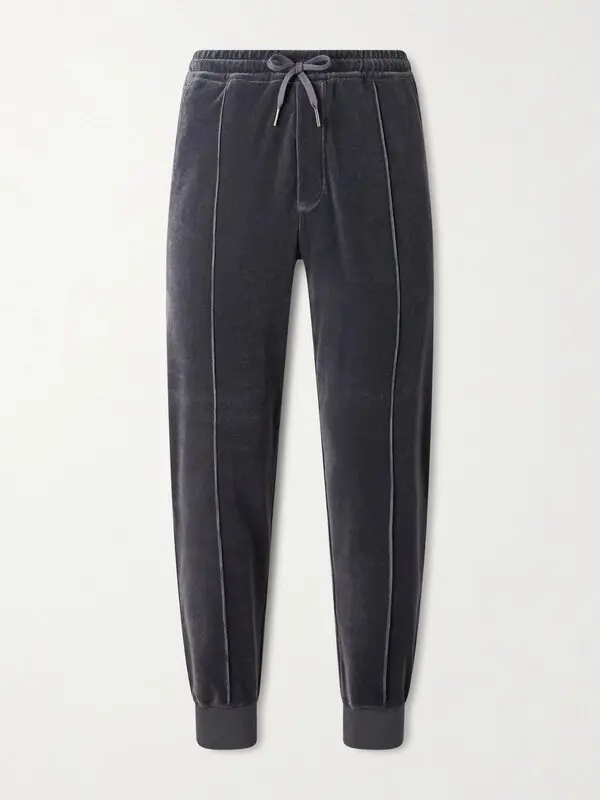 TOM FORD Tapered Cotton-blend Velour Sweatpants - Gray