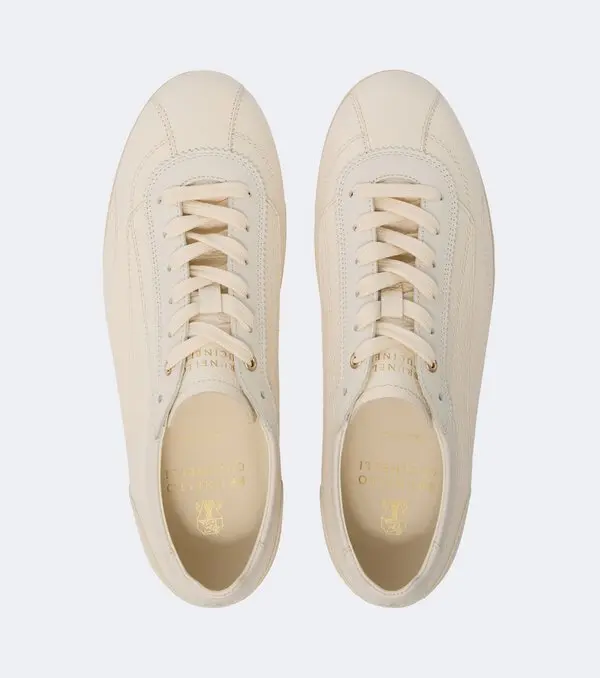 Brunello Cucinelli Leather Lace Up Sneakers - White