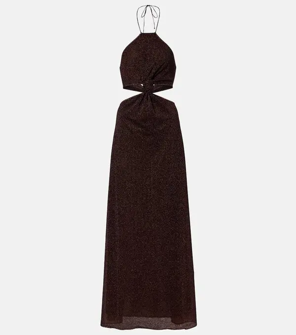 Oseree Lumière Halterneck Maxi Dress - Brown