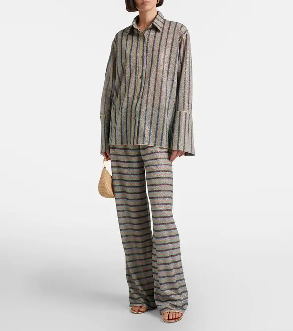 Oseree Lumière Striped Wide-leg Pants