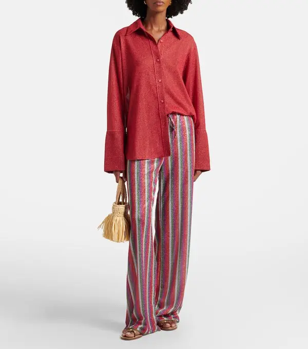 Oseree Lumière Striped Wide-leg Pants