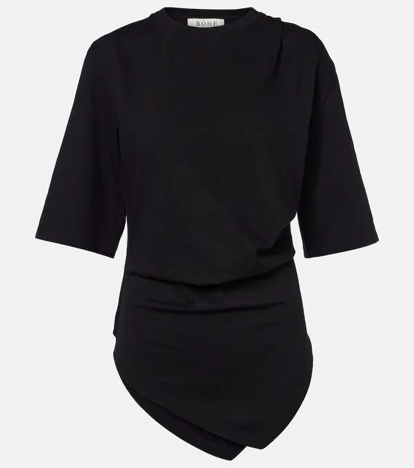 RÓHE Gathered Cotton T-shirt - Black