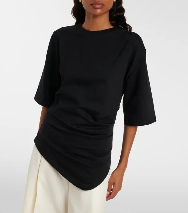 RÓHE Gathered Organic Cotton T-shirt - Black