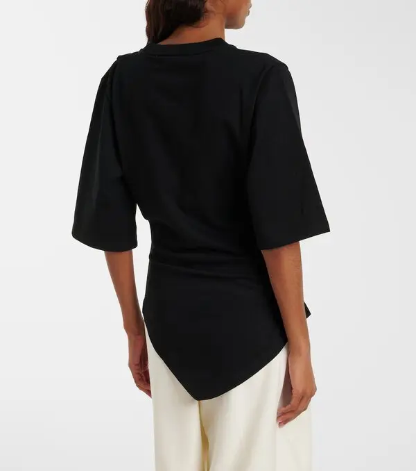 RÓHE Gathered Cotton T-shirt - Black