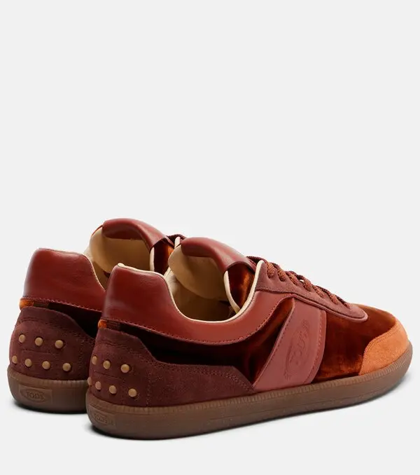 TOD'S Tabs Leather-trimmed Velvet Sneakers - Brown