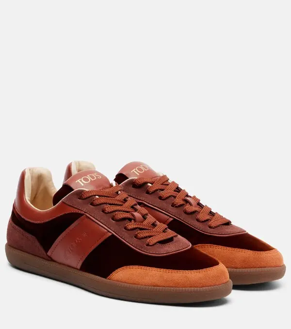 TOD'S Tabs Leather-trimmed Velvet Sneakers - Brown