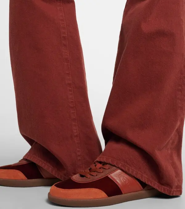 TOD'S Tabs Leather-trimmed Velvet Sneakers - Brown