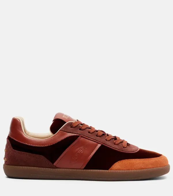TOD'S Tabs Leather-trimmed Velvet Sneakers - Brown